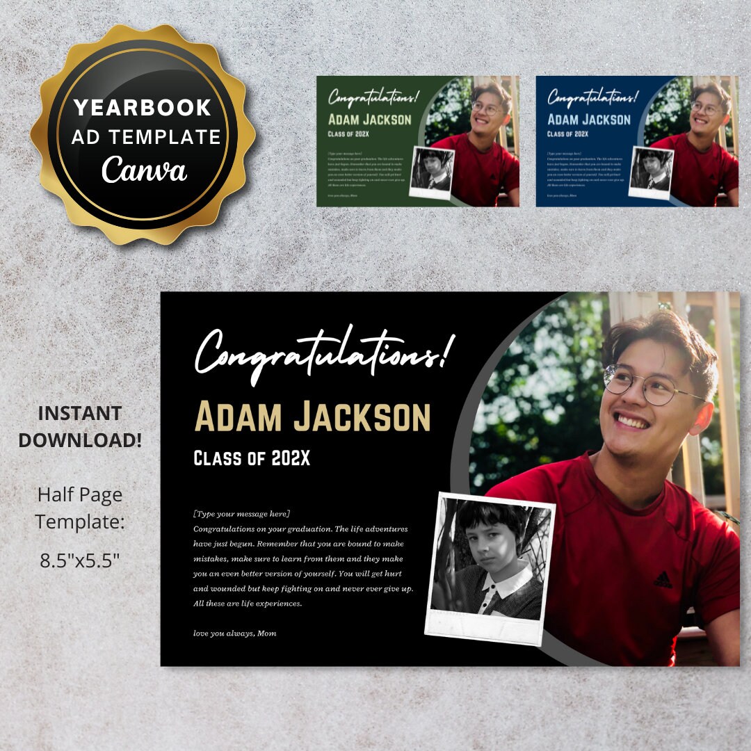 Senior Yearbook Ad Template Custom Graduation Tribute Ad Half Page ...