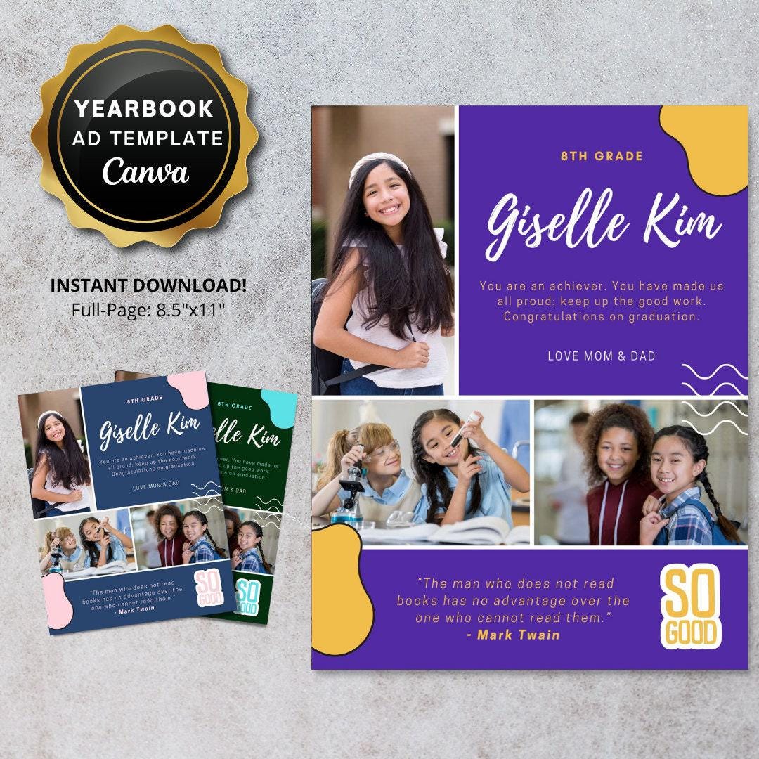 Middle School Graduation Yearbook Ad Template: DIY Tribute (digital ...
