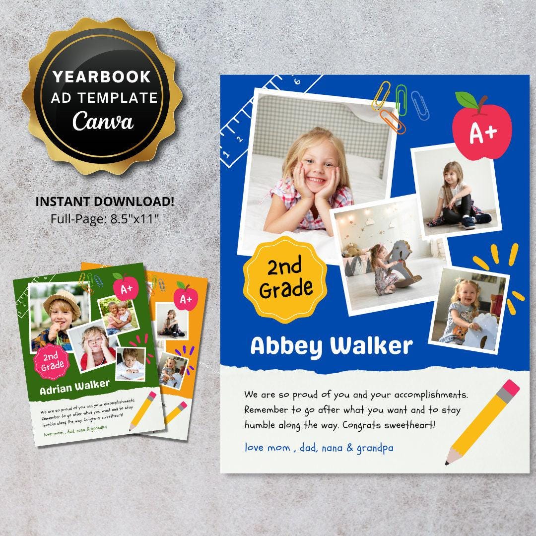 Kindergarten Graduation Yearbook Ad Template: DIY Canva Design (digital ...
