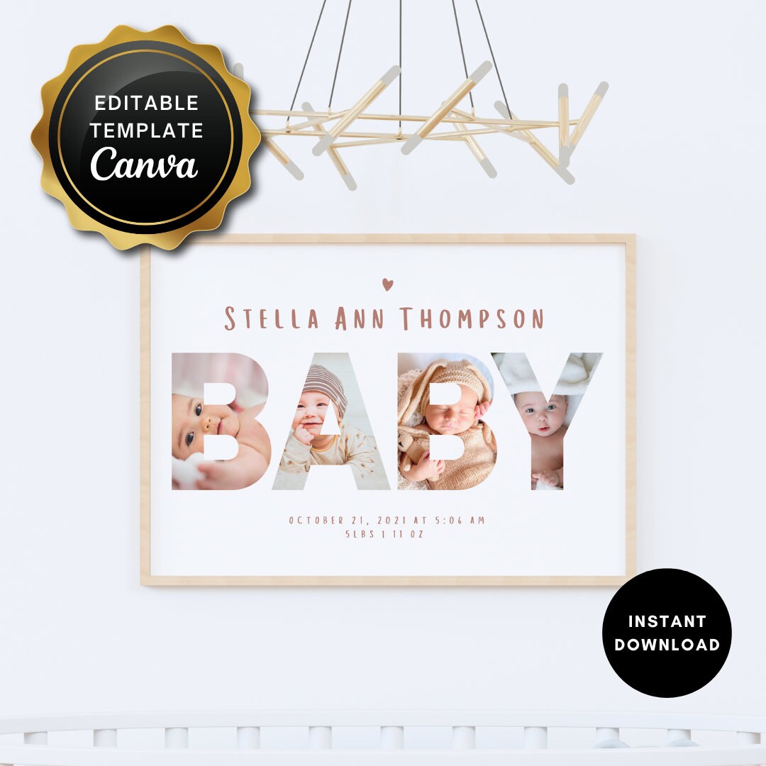 Baby Room Photo Collage Template DIY Editable Canva Custom Personalized ...