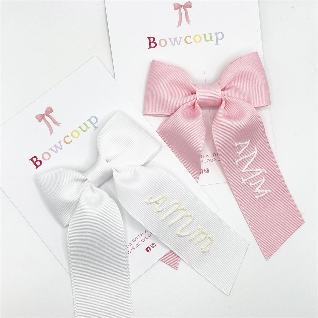 Hand-embroidered Monogram Bow - Etsy