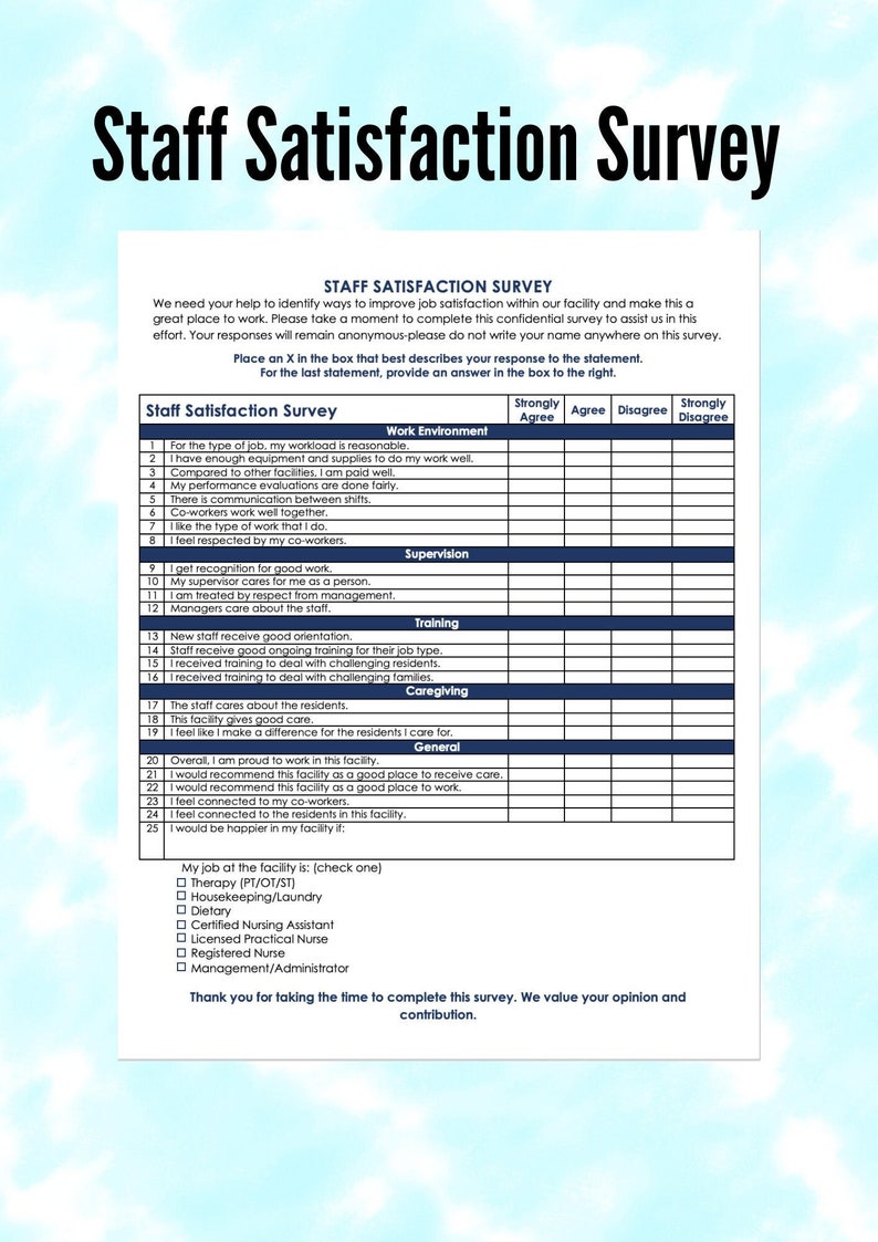 Long Term Care Staff Satisfaction Survey - Etsy