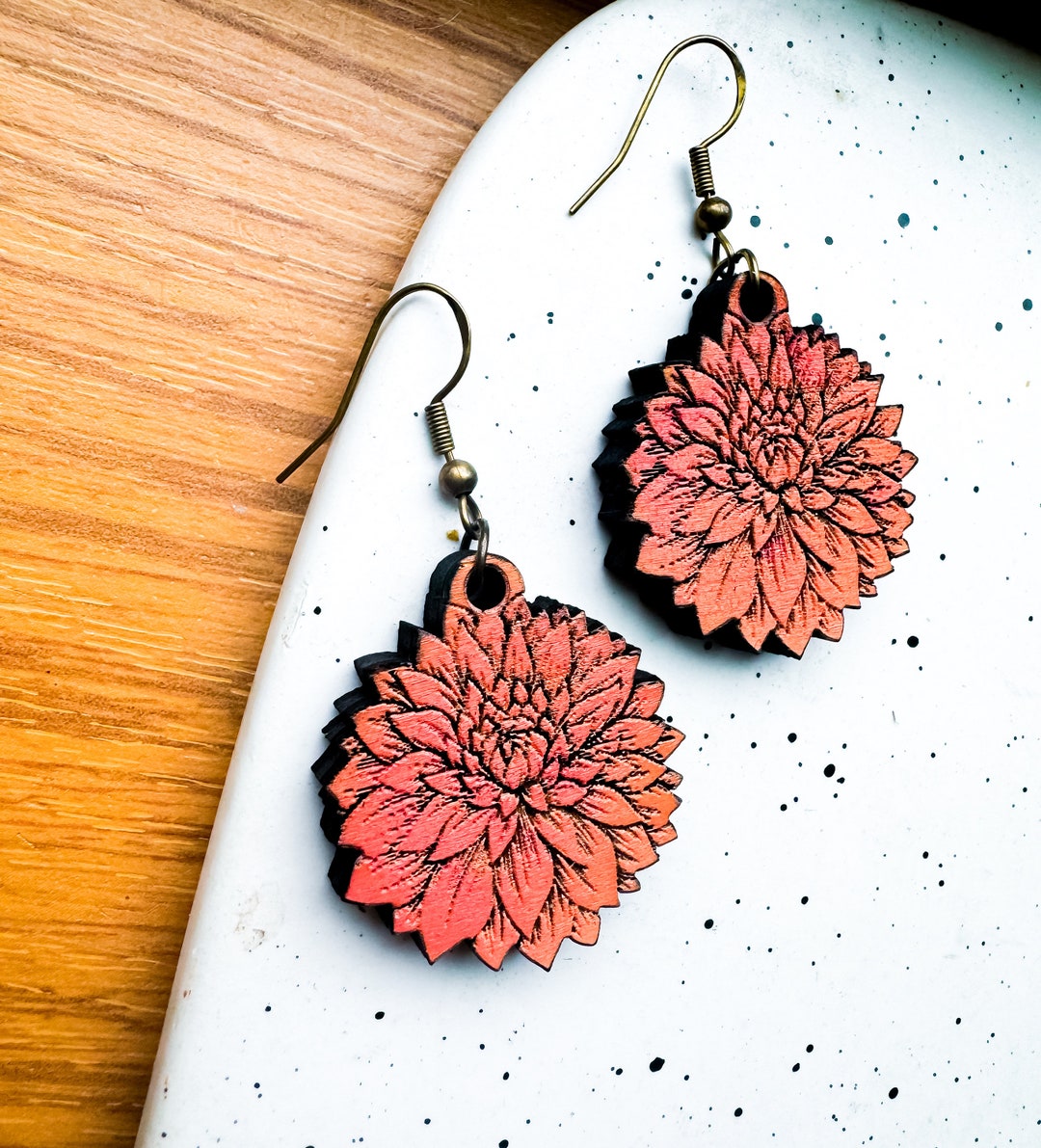 Dahlia Wooden Earrings, Flower Jewelry, Flowers, Gifts for Her - Etsy
