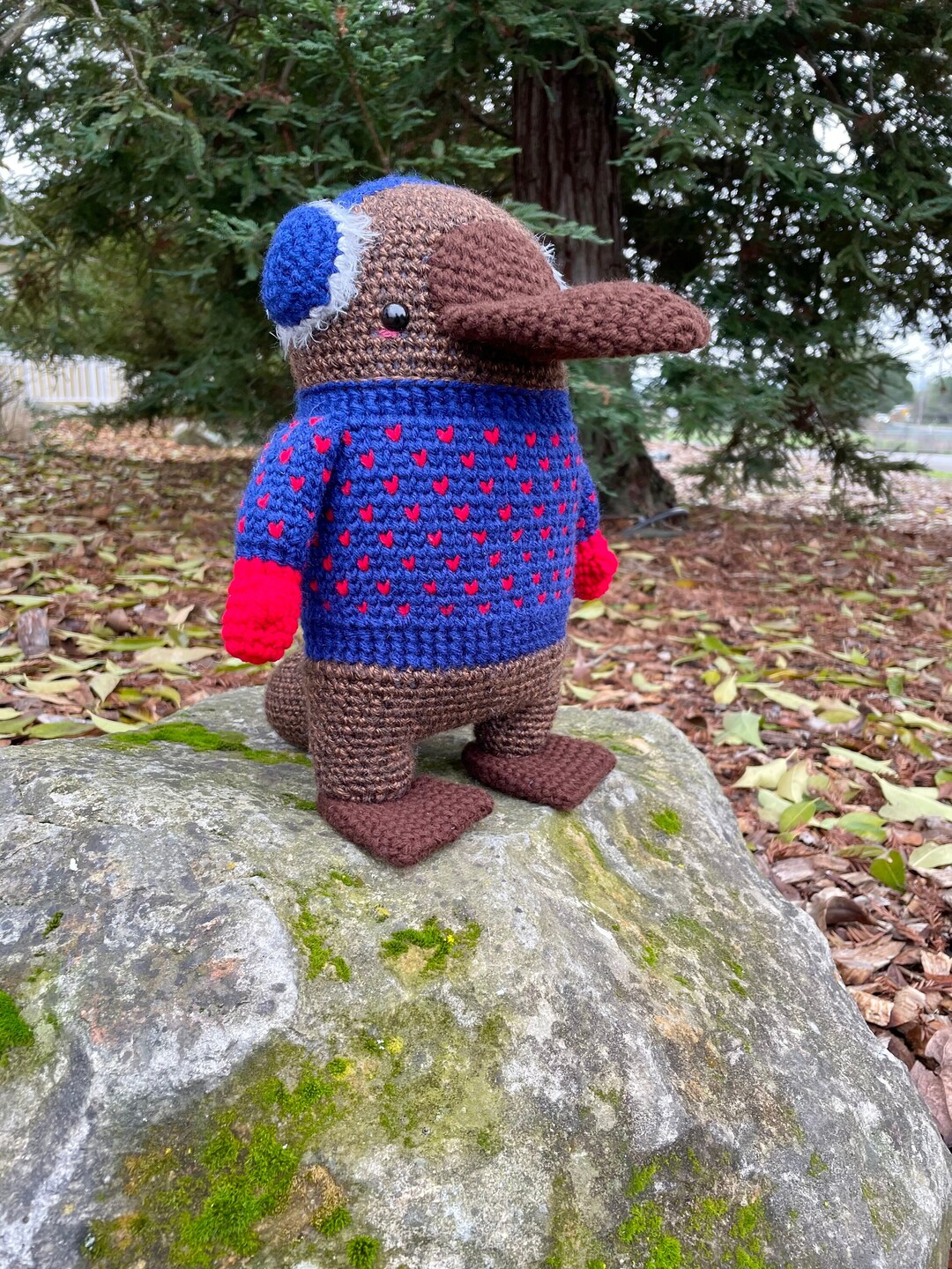 Platypus Crochet Animal Amigurumi Doll Stuffie With Fuzzy Earmuffs and ...