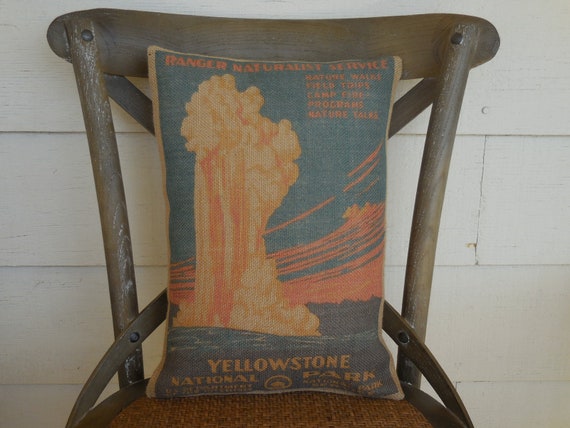 Yellowstone NP Burlap Pillow National Park Pillow Travel - Etsy