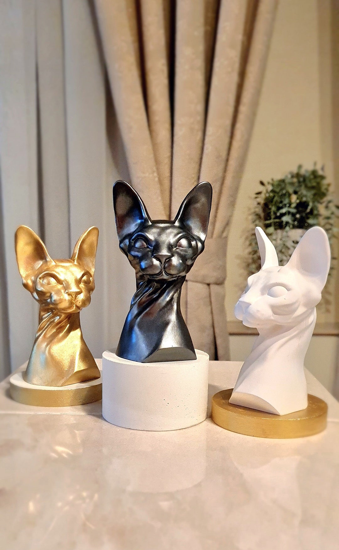 Gold Sphynx Cat Bust Statue: Plaster Home Decor - Etsy