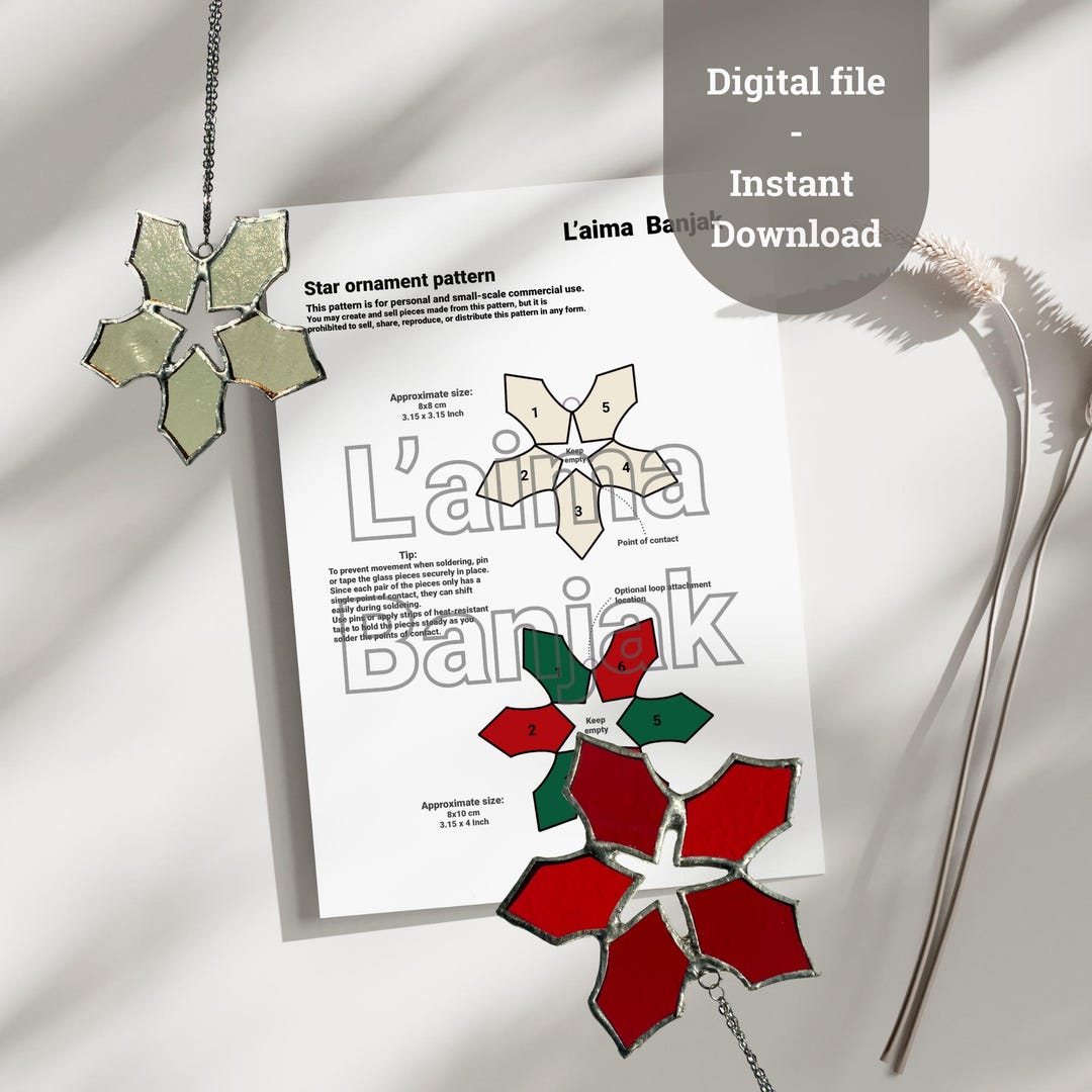 Star Snowflake Stained Glass Pattern Christmas Tree Ornament Design ...