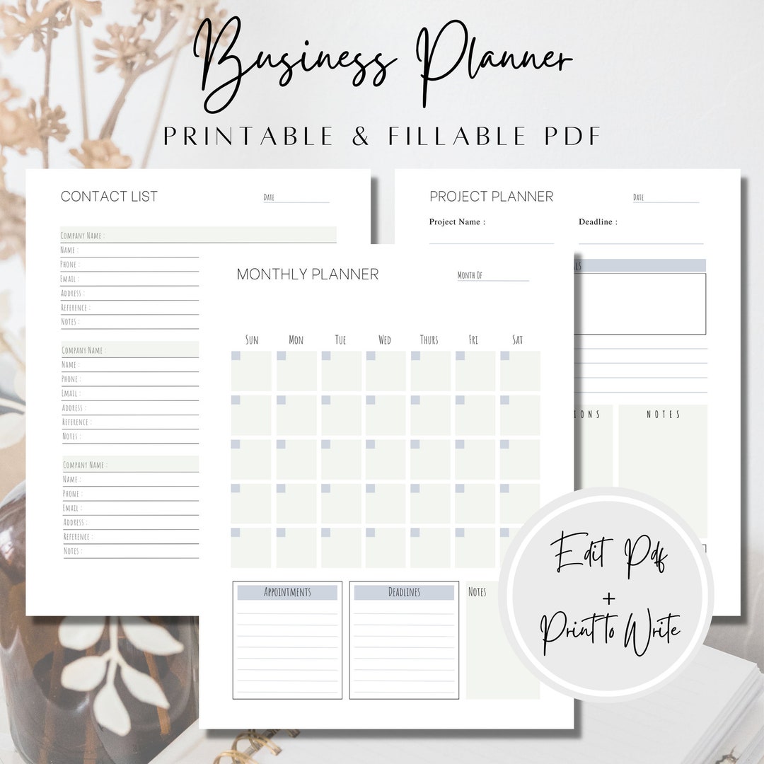 Printable and Fillable Business Planner | Yearly, Monthly, Weekly ...