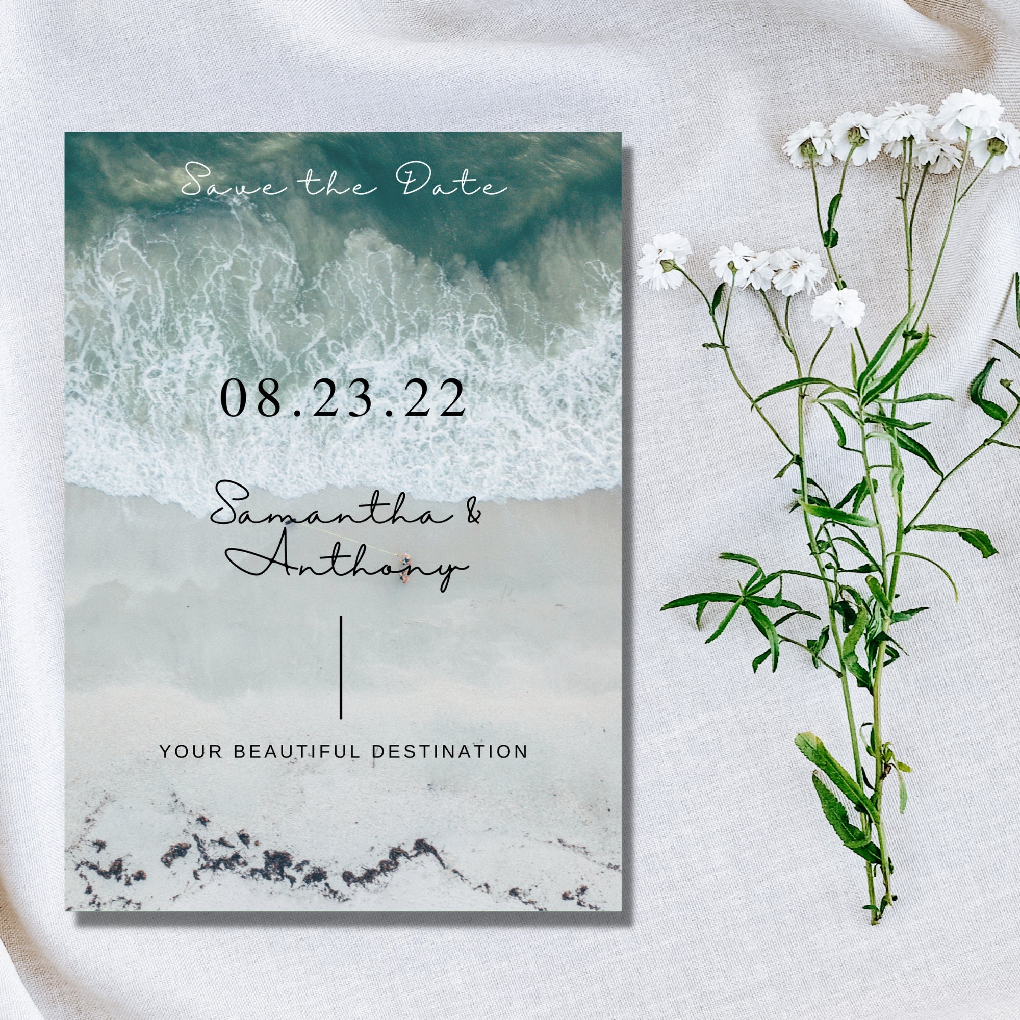 Beach Theme, Save the Date Invitation, Simple, Classy, Printable ...