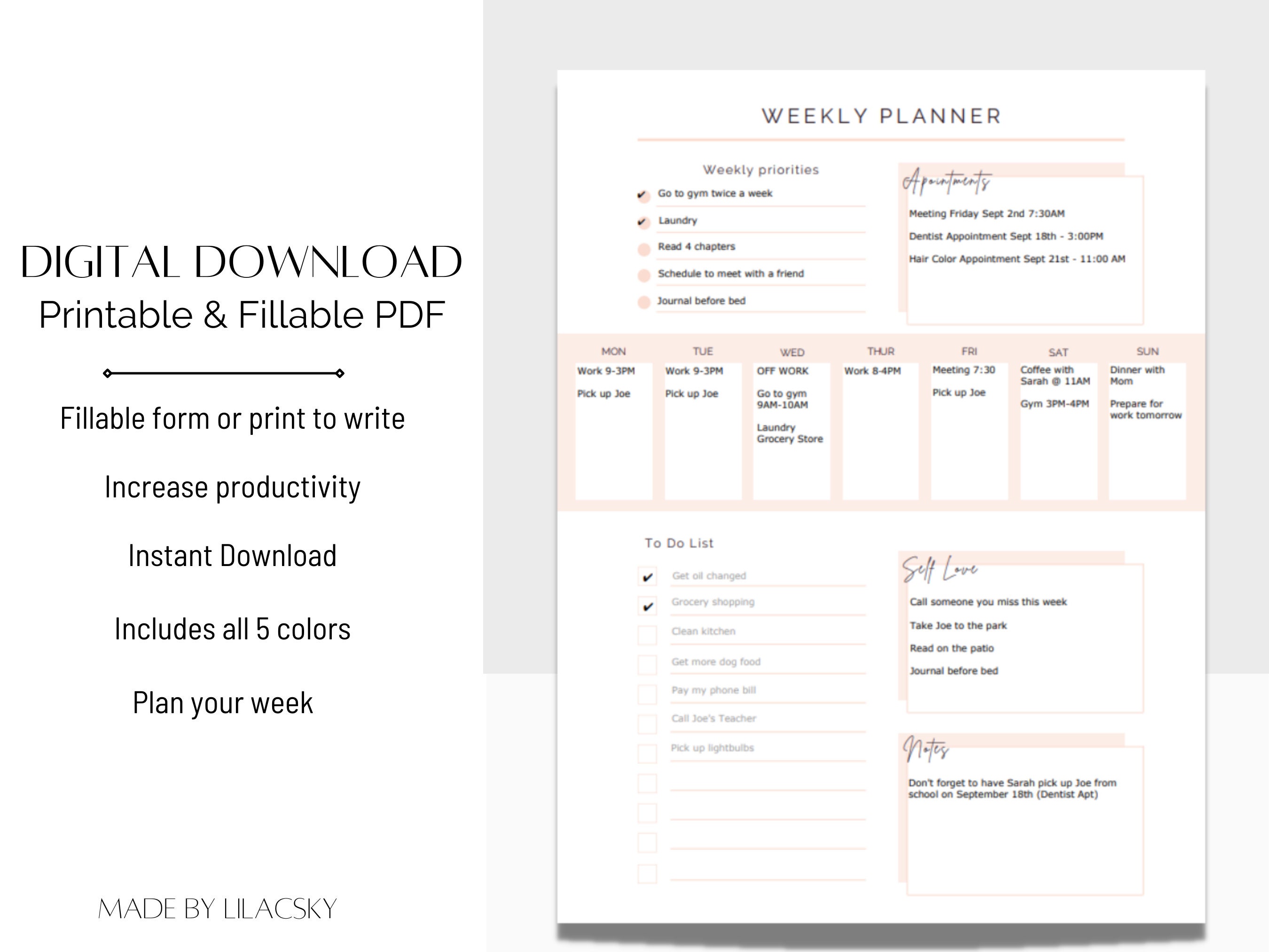 Minimalist, Multi Color, Printable and Fillable Weekly Planner PDF - Etsy