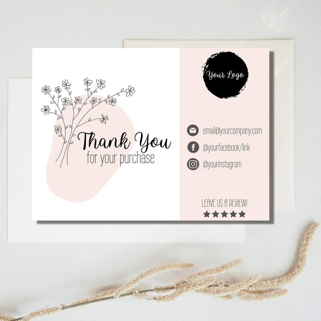 LAYLA Boho Floral Minimalist Thank You Note Package Insert Template for ...