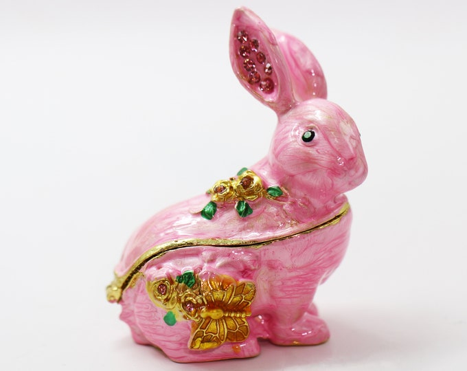 Bejeweled Enameled Animal Trinket Box/figurine With Rhinestones Bunny ...