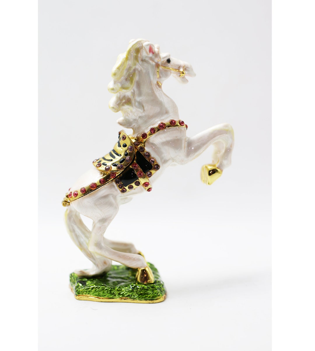 Bejeweled Enameled Animal Trinket Box/figurine With Rhinestones-rearing ...