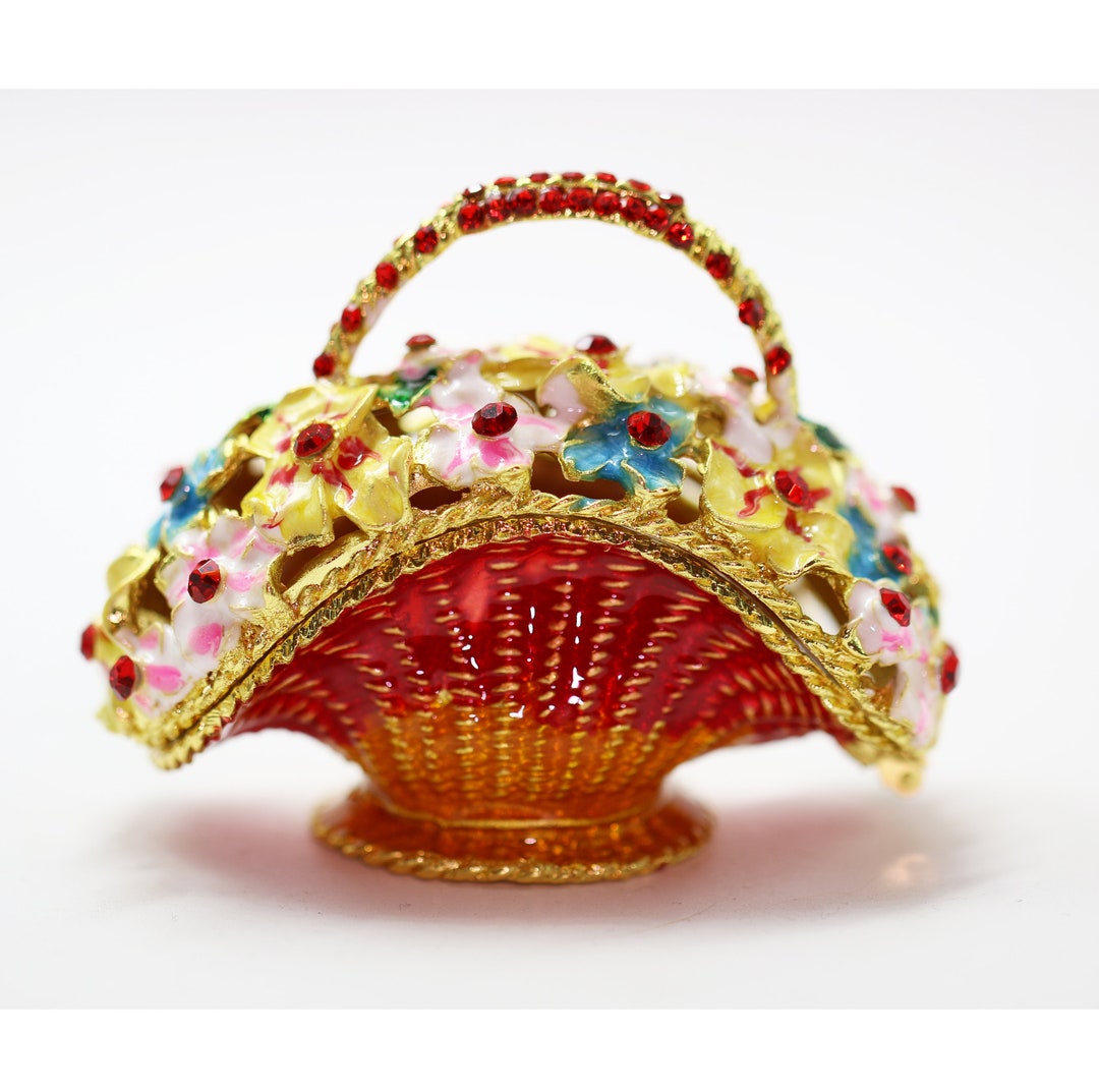 Bejeweled Enameled Floral Trinket Box/figurine With Rhinestones-flower ...