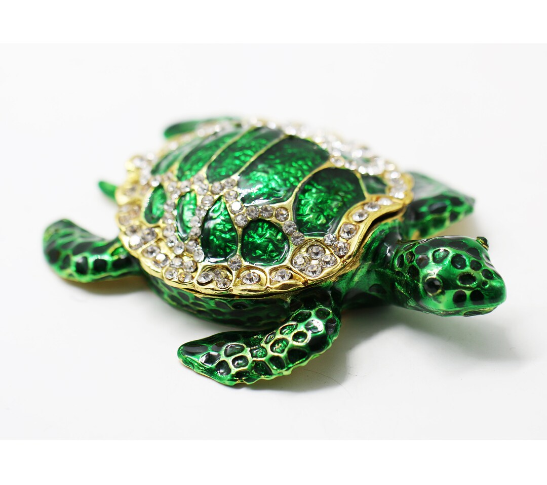 Bejeweled Enameled Animal Trinket Box/figurine With Rhinestones-big Sea ...