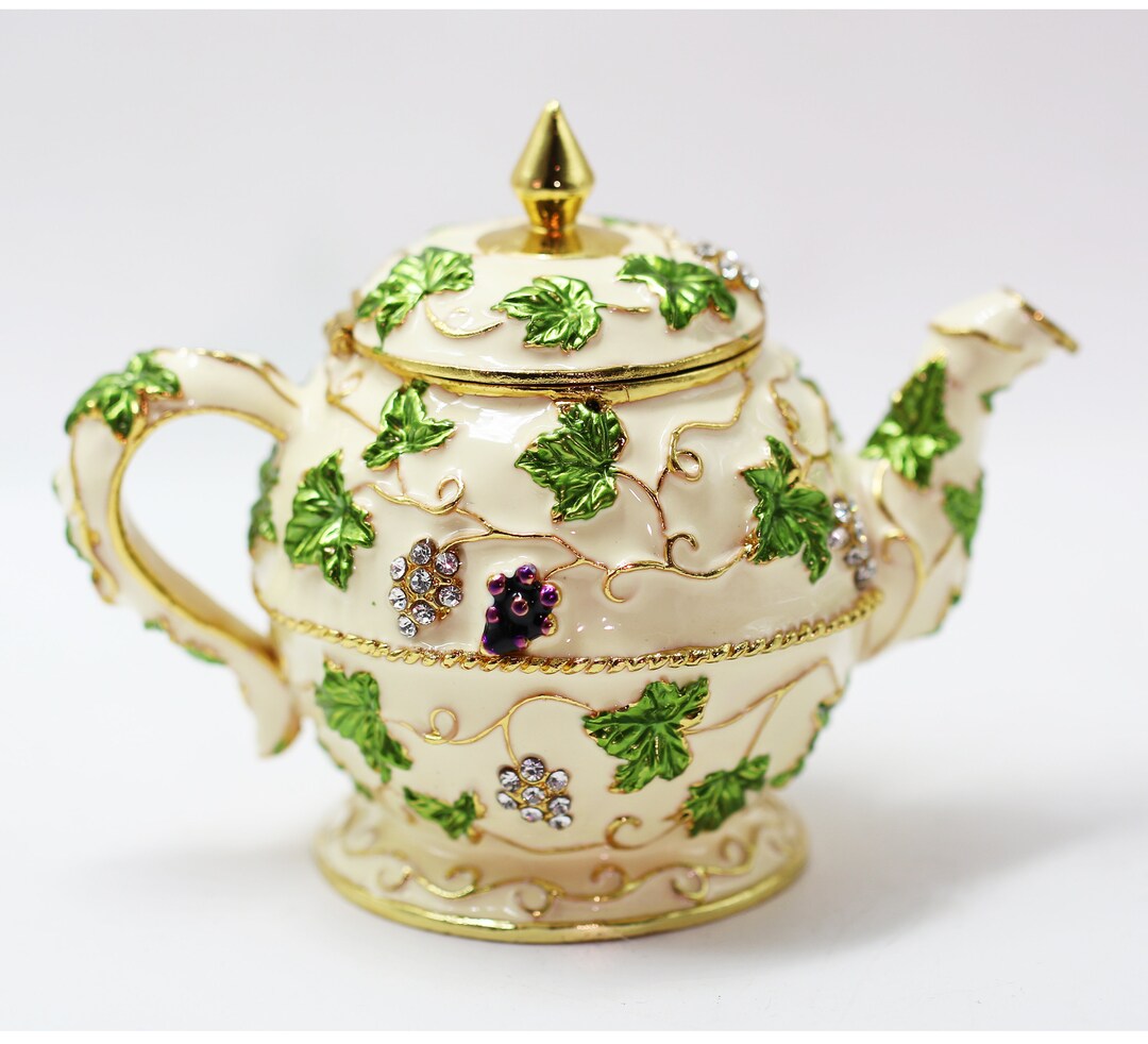 Bejeweled Enameled Trinket Box/figurine With Rhinestones-vintage Teapot ...