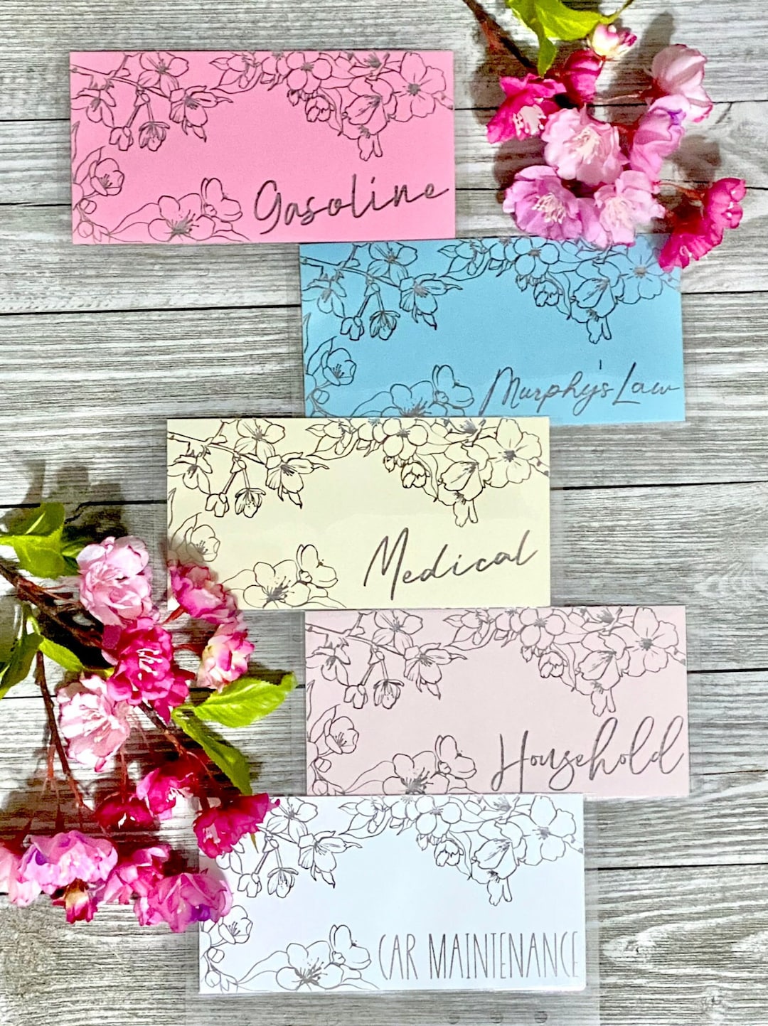 Clear Cash Envelopes, Cherry Blossom Mini Sized Laminated Cash Stuffing ...