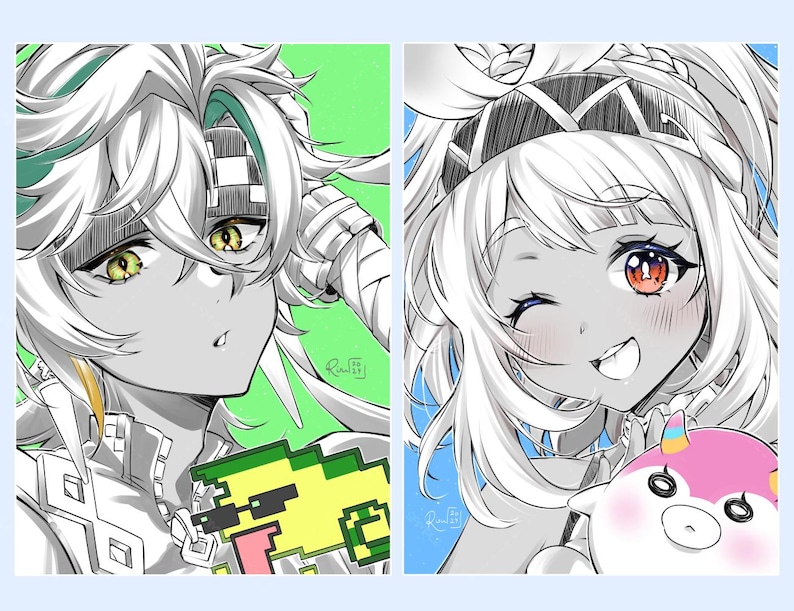 Genshin Impact Lineart Style Natlan Art Print Kinich & Mualani - Etsy