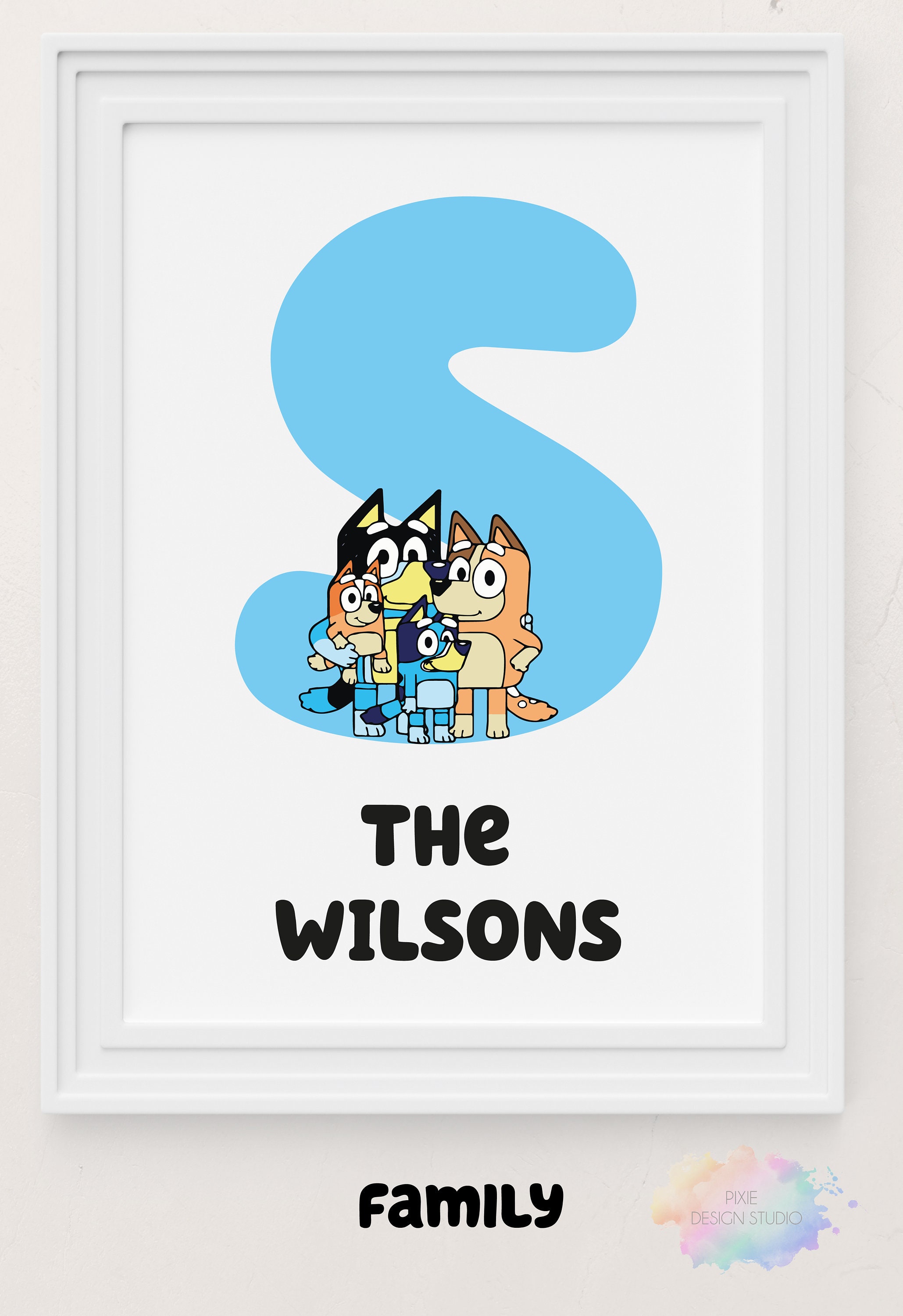 Personalised Bluey wall art Bluey family wall art monogram | Etsy