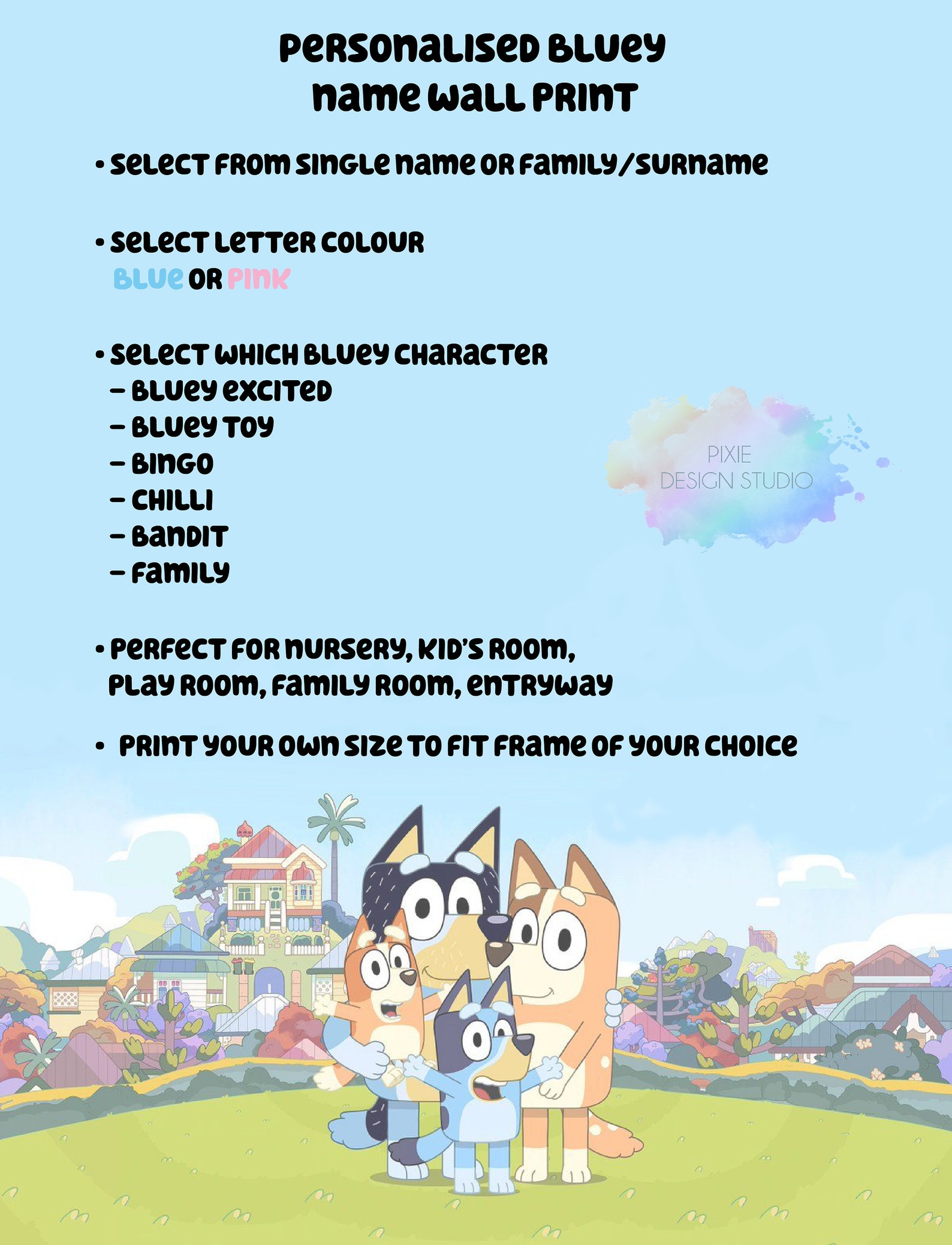 Personalised Bluey wall art Bluey family wall art monogram | Etsy