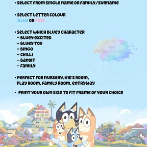 Personalised Bluey wall art Bluey family wall art monogram | Etsy