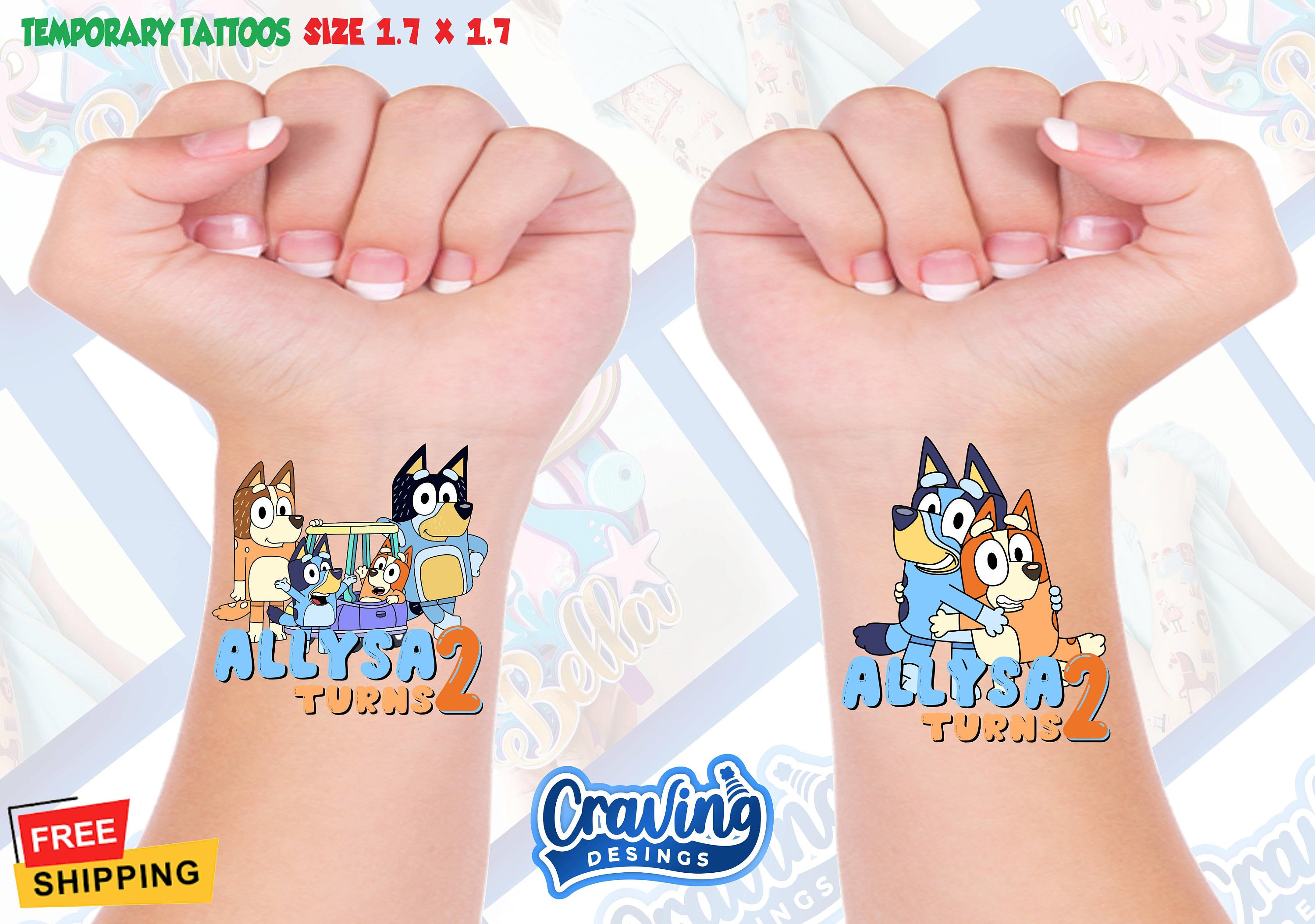 Bluey Tattoos Bluey Temporary Tattoos Bluey Birthday Party | Etsy España