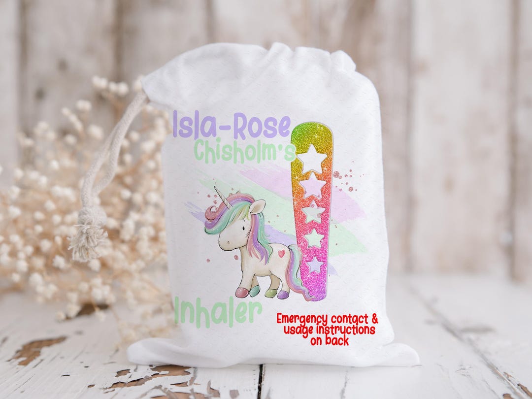 Personalised Unicorn Asthma Inhaler Bag: Medical Alert Kids Travel ...