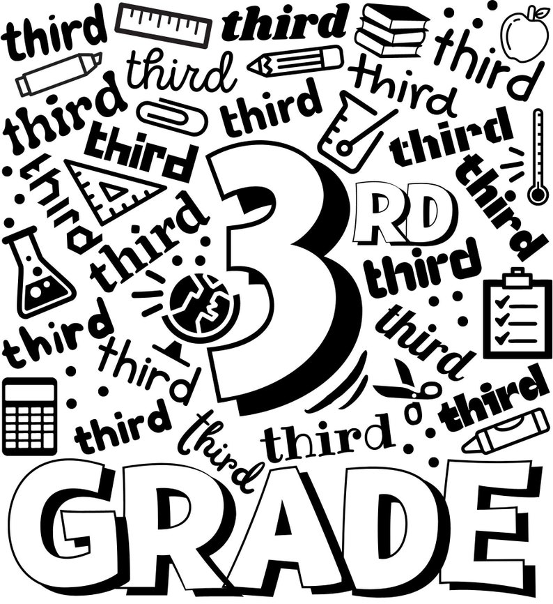 3rd Third Grade Typography INSTANT DOWNLOAD Jpg, Svg, Png, for Use With ...