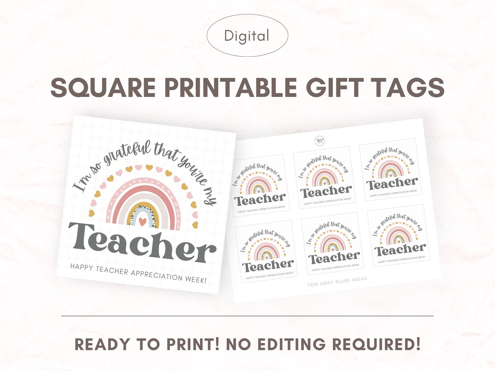 Teacher Thank You Gift Tag Printable, I'm so Grateful You're My Teacher ...