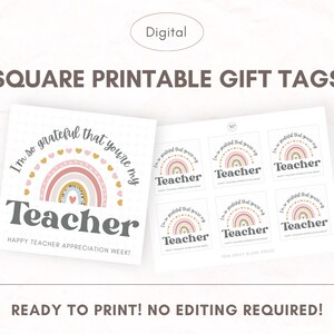 Teacher Thank You Gift Tag Printable, I'm so Grateful You're My Teacher ...