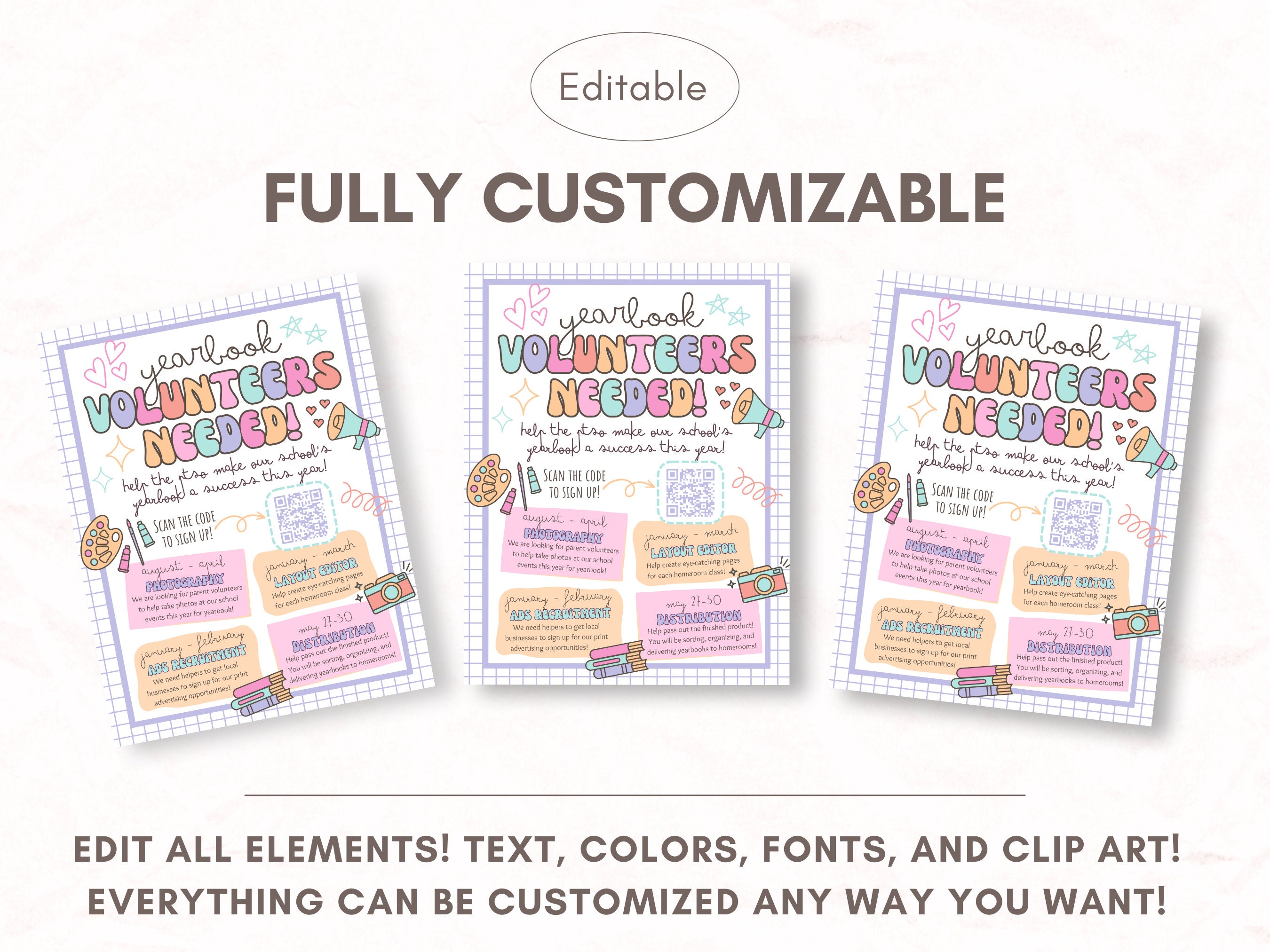Editable Yearbook Volunteer Flyer Template, Canva School Committee ...
