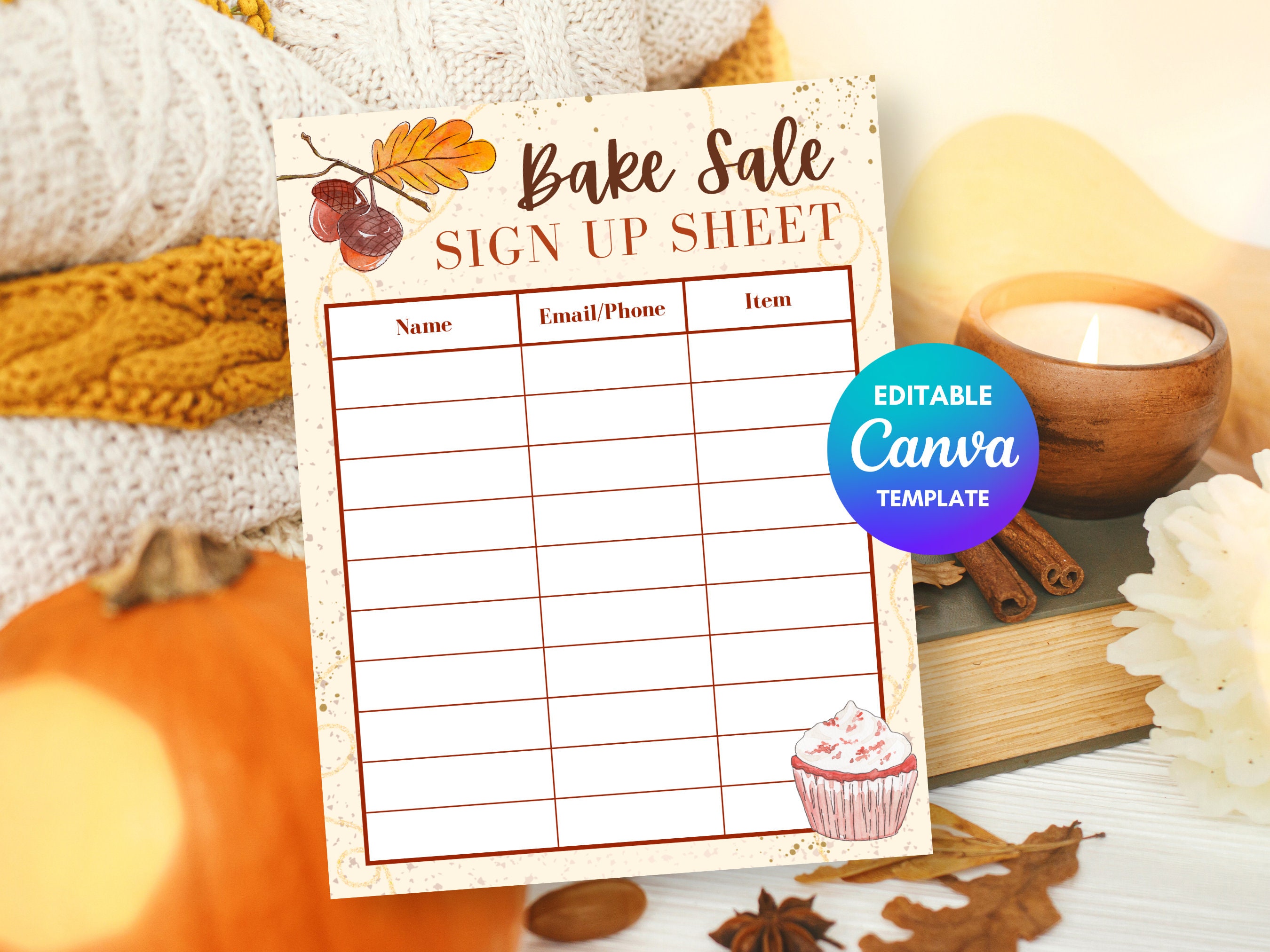 Autumn Bake Sale Sign up Sheet Template Fall Bake Sale Sign - Etsy