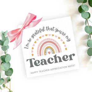 Teacher Thank You Gift Tag Printable, I'm so Grateful You're My Teacher ...