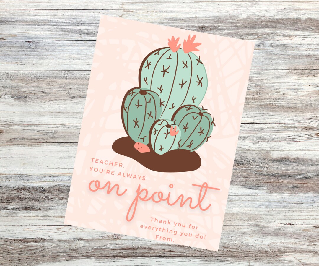 Teacher You're on Point Thank You Card/ Cactus Succulent Gift Tag for ...