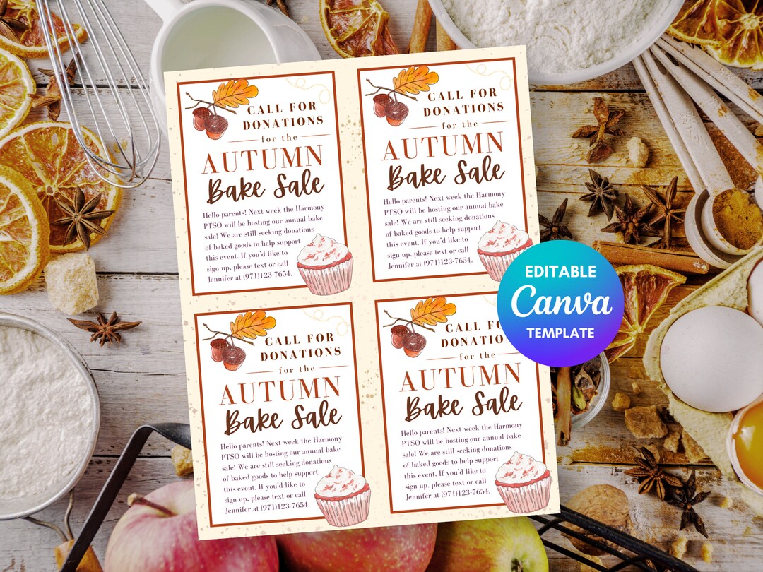 Autumn Bake Sale Mini Flyer Template, Fall Bake Sale Quarter Sheet ...
