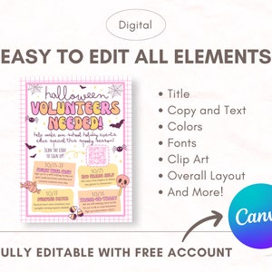 Editable Halloween Volunteer Flyer Templates, PTA Halloween Events ...