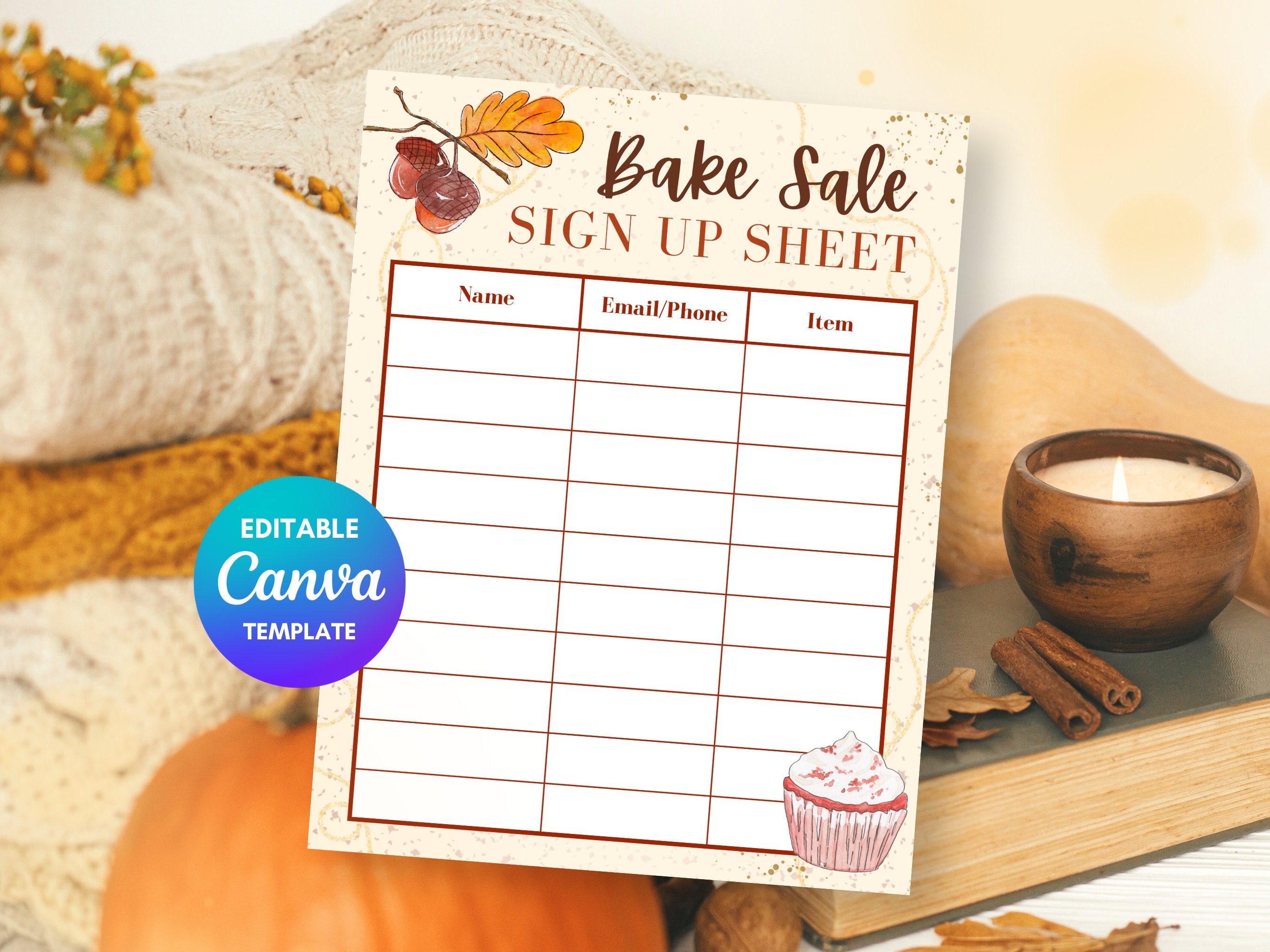 Autumn Bake Sale Sign up Sheet Template Fall Bake Sale Sign - Etsy