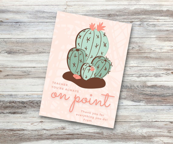 Teacher You're on Point Thank You Card/ Cactus Succulent | Etsy