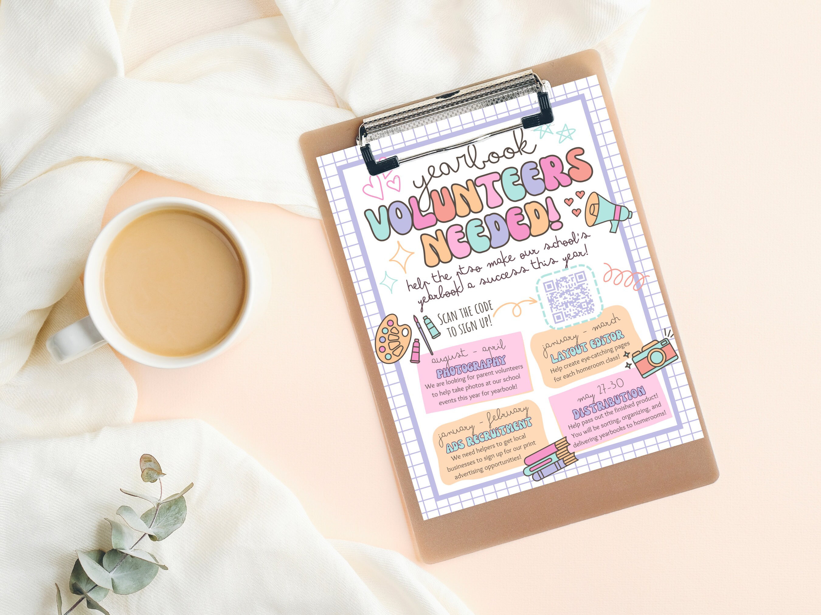 Editable Yearbook Volunteer Flyer Template, Canva School Committee ...