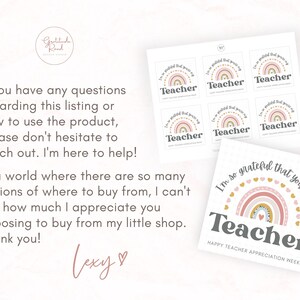 Teacher Thank You Gift Tag Printable, I'm so Grateful You're My Teacher ...