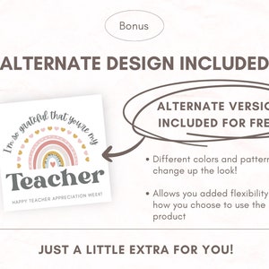 Teacher Thank You Gift Tag Printable, I'm so Grateful You're My Teacher ...