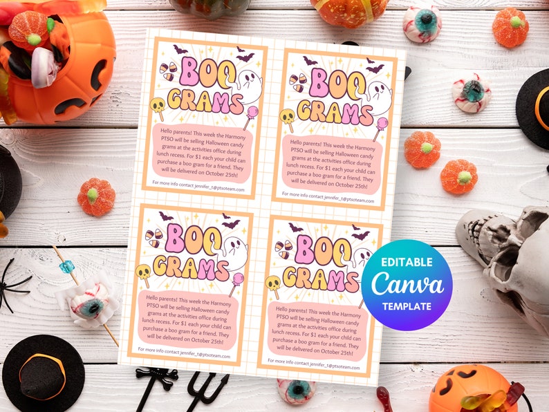 Editable Halloween Boo Grams Template, Candy Gram Fundraiser (canva ...