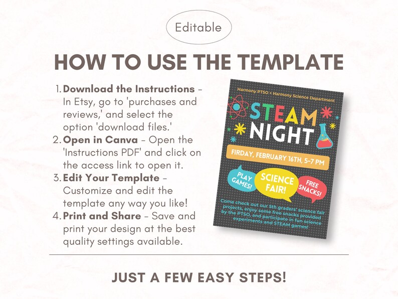 Editable STEAM Night Event Flyer Template PTA Flyer for - Etsy