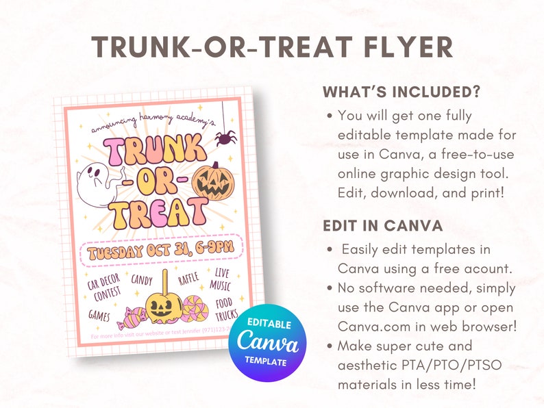 Trunk or Treat Flyer Template, Halloween Event, School PTA (canva ...