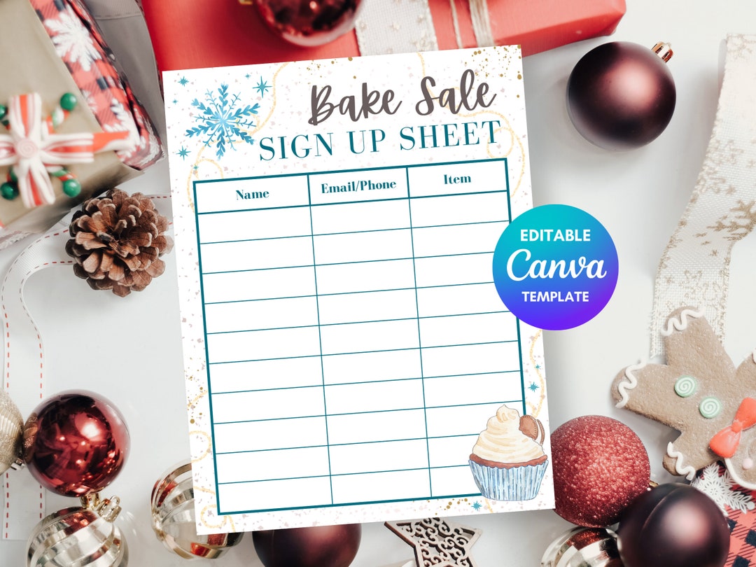 Holiday Bake Sale Sign up Sheet, Christmas Bake Sale Sign up Sheet ...