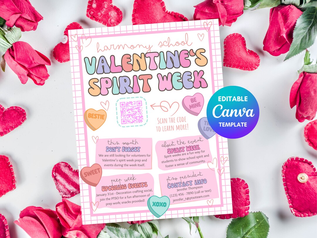 Valentine's Spirit Week Flyer Editable, Spirit Week PTA Fundraiser ...