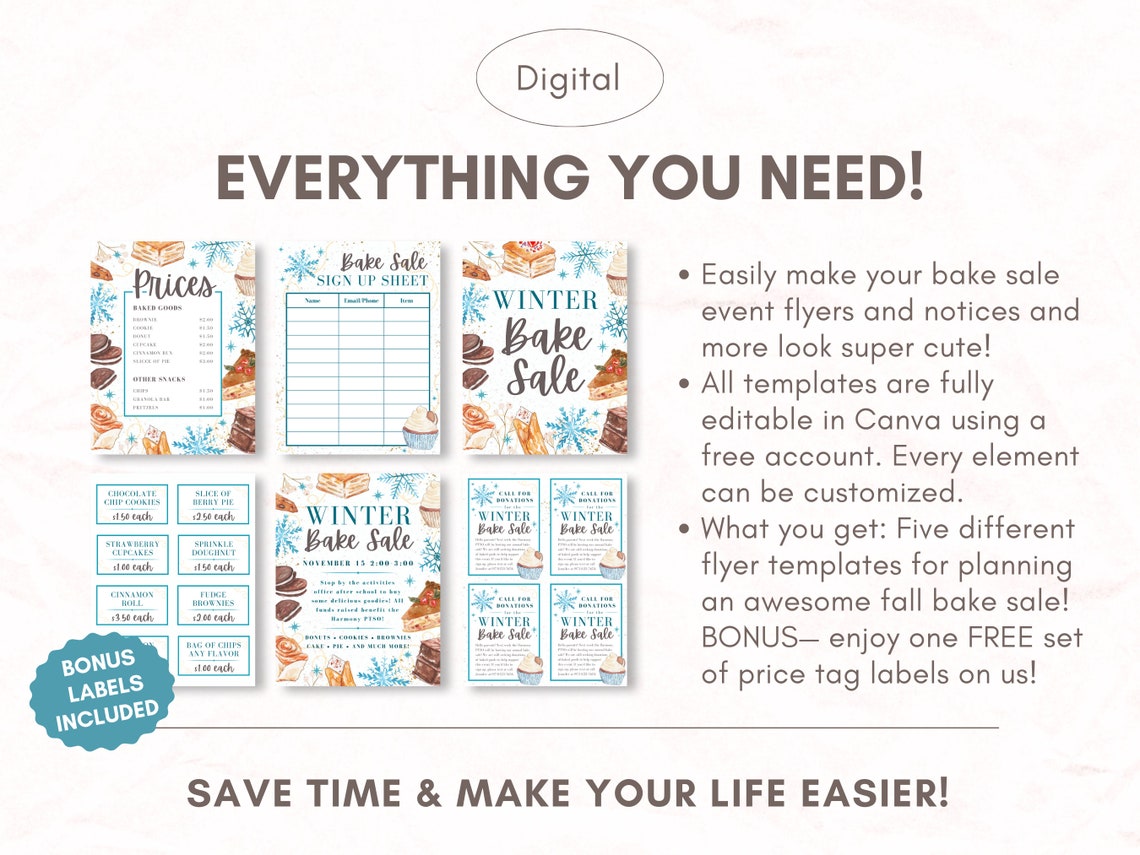 Christmas Holiday Bake Sale Flyer, Winter Bake Sale Editable Template ...