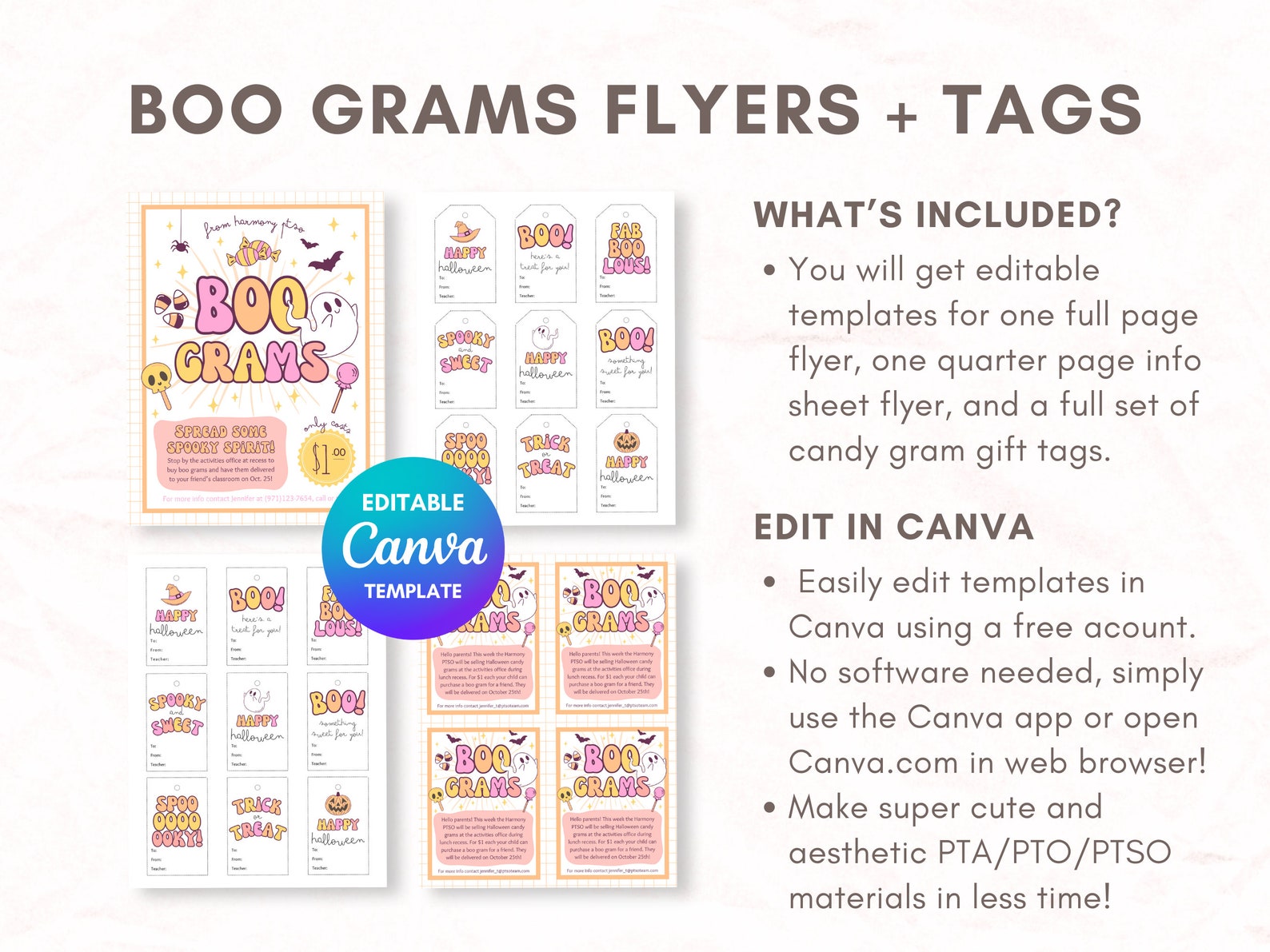 Editable Halloween Boo Grams Template, Candy Gram Fundraiser (canva ...