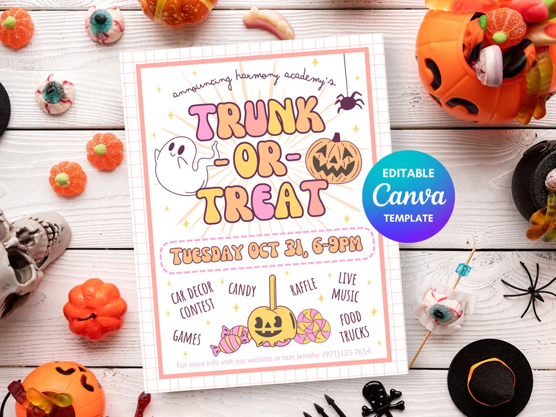 Trunk or Treat Flyer Template, Halloween Event, School PTA (canva ...