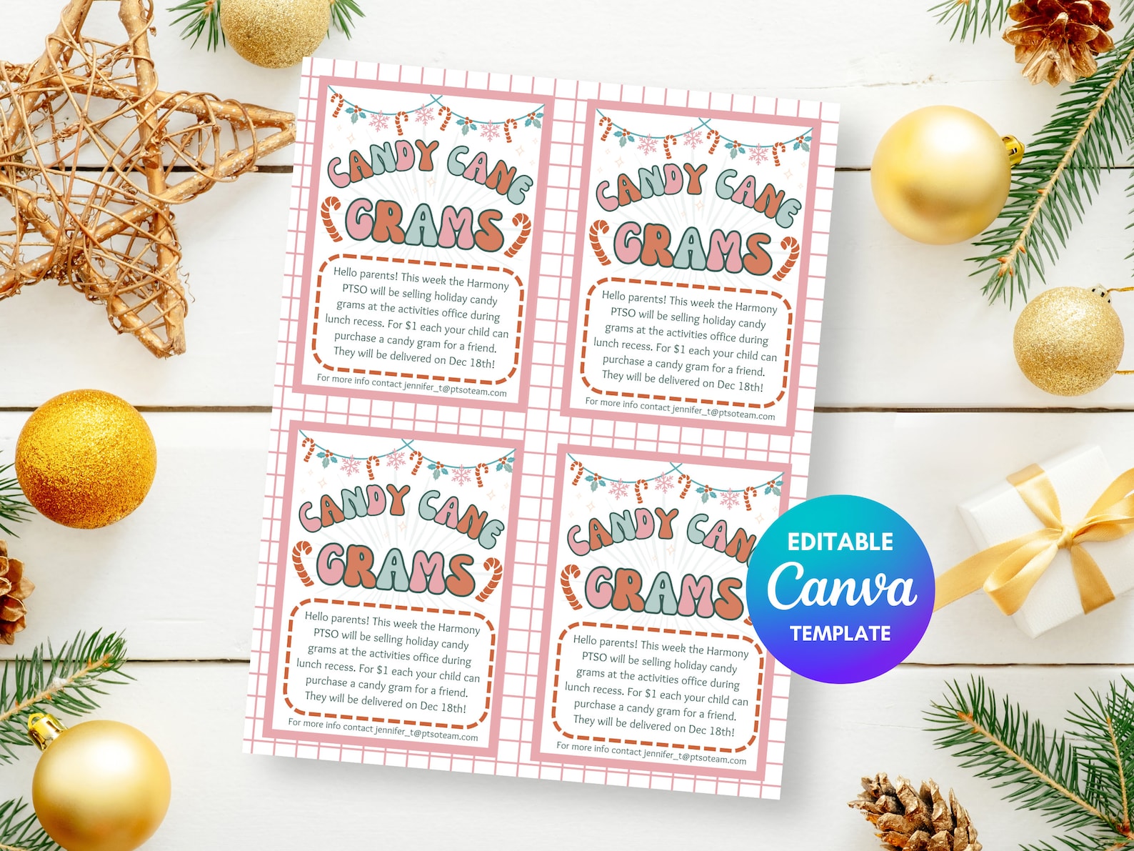 Candy Cane Grams Grams Template, Editable PTA Holiday Event, Canva ...